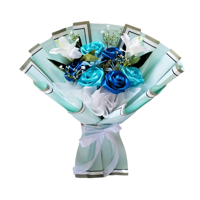 Jual Buket Bunga Mawar Biru Satin Murah Purwokerto